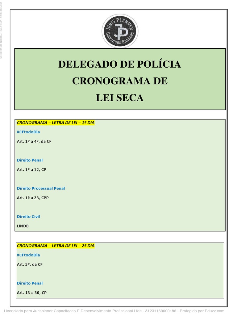 Cronograma - Letra de Lei Seca | PDF | Crimes | Crime e Violência