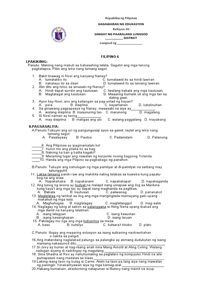 Filipino 6 Q4 PT | PDF
