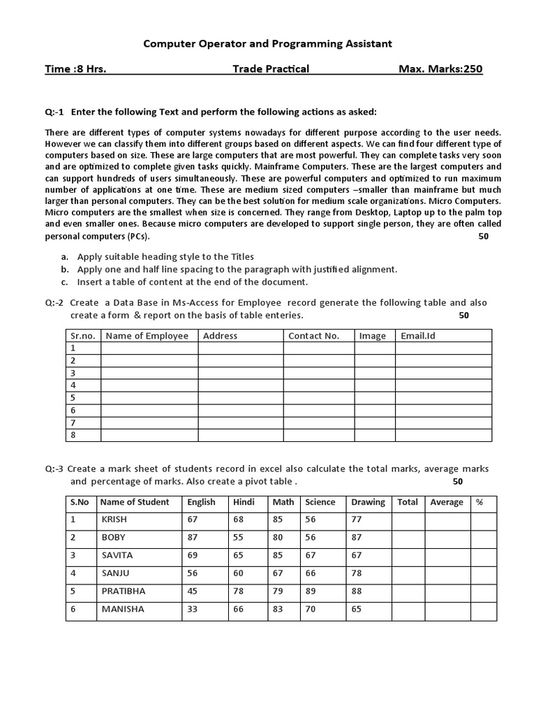 Computer Operator Practical Exam Guide | PDF | Personal Computers ...