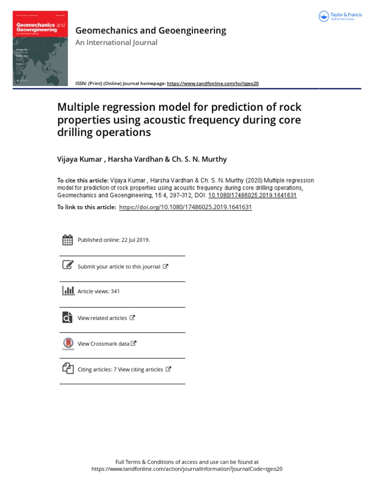 Multiple Regression Model For Prediction of Rock Properties Using ...