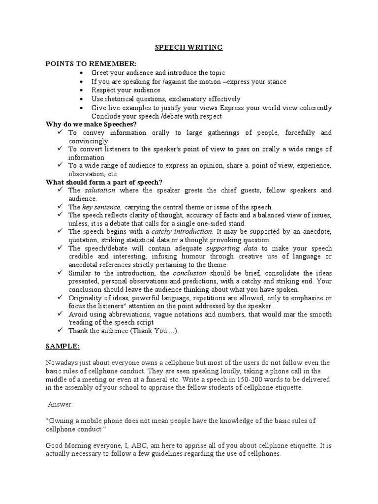 Speech Writing - Handout | PDF | Speech | Mobile Phones