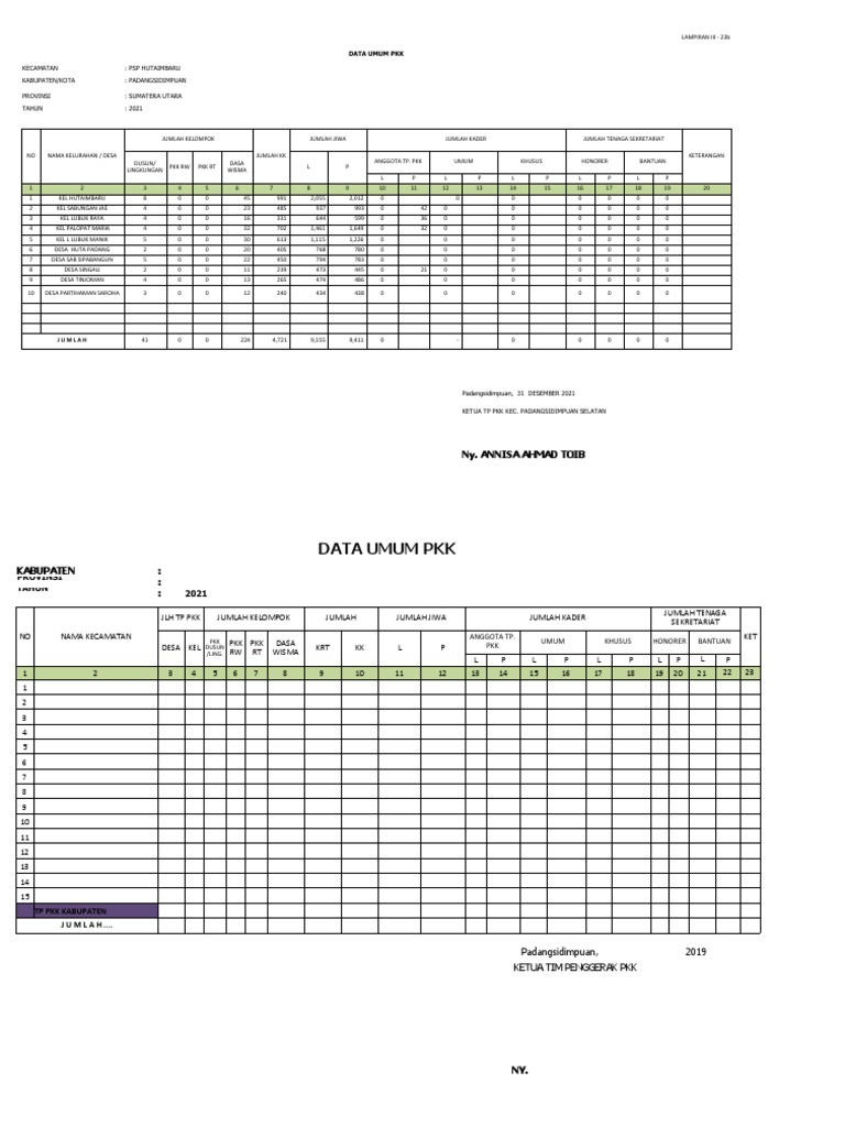 Data Umum PKK Kab 2019 | PDF