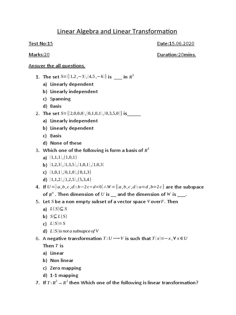 Linear Algebra and Linear Transformation | PDF | Linear Map | Linear Subspace