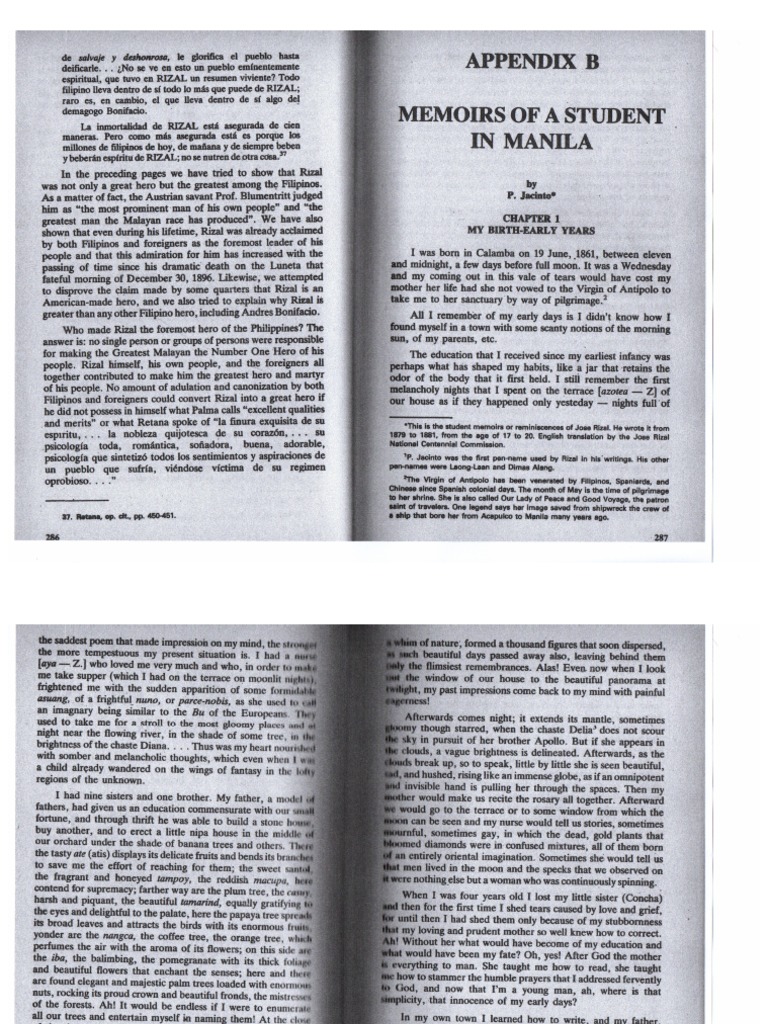 Rizal's Memoirs of A Student in Manila | PDF