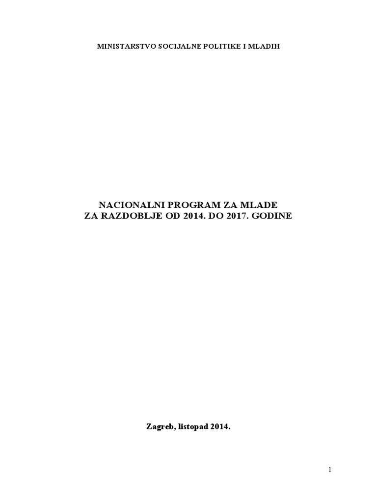 Nacionalni Program Za Mlade Za Razdoblje Od 2014 Do 2017 Godine | PDF