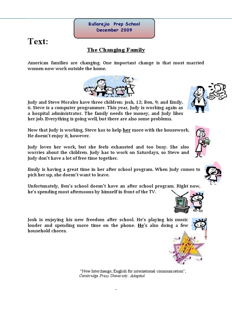 Reading Writing Intermediate Changing Family | PDF