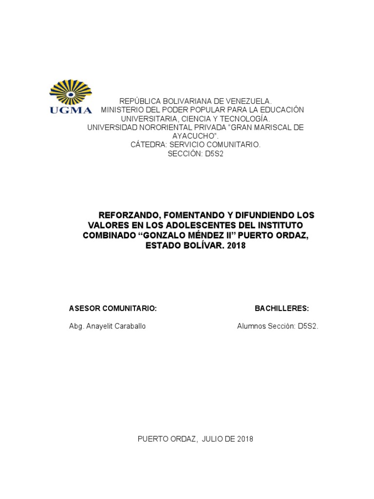 Proyecto de Servicio Comunitario Ugma | PDF | Método de enseñanza ...