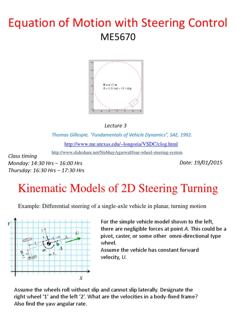 Equation of Motion With Steering Control: Thomas Gillespie ...