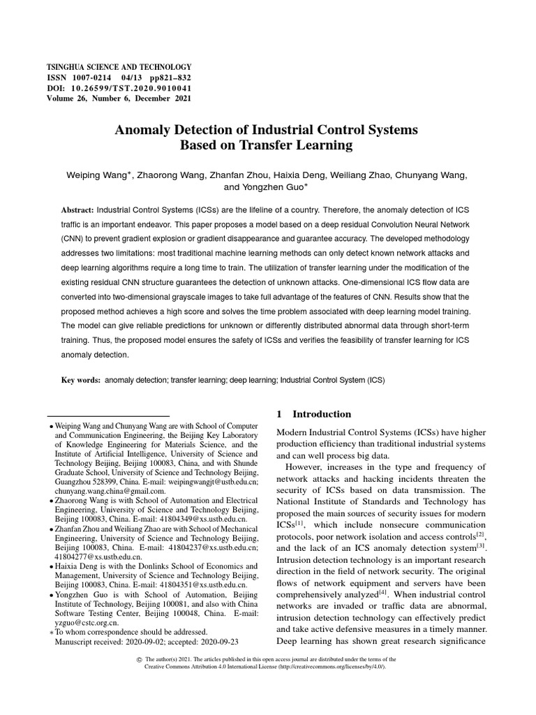 Anomaly Detection of Industrial Control Systems Based On Transfer Learning | PDF | Deep Learning ...
