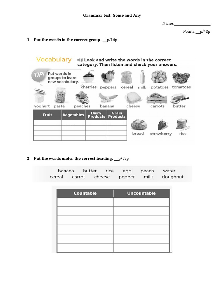 Some and Any Grammar Test | PDF