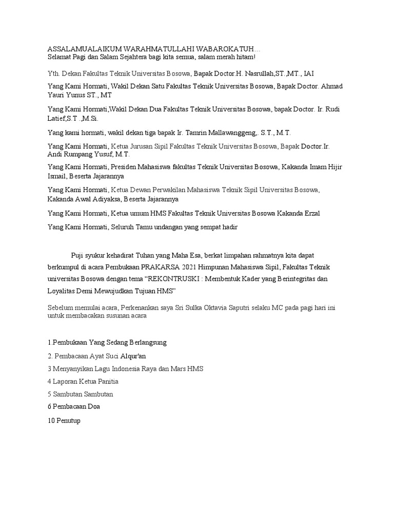 Teks MC Pembukaan | PDF | Kajian Bahasa Asing | Seni