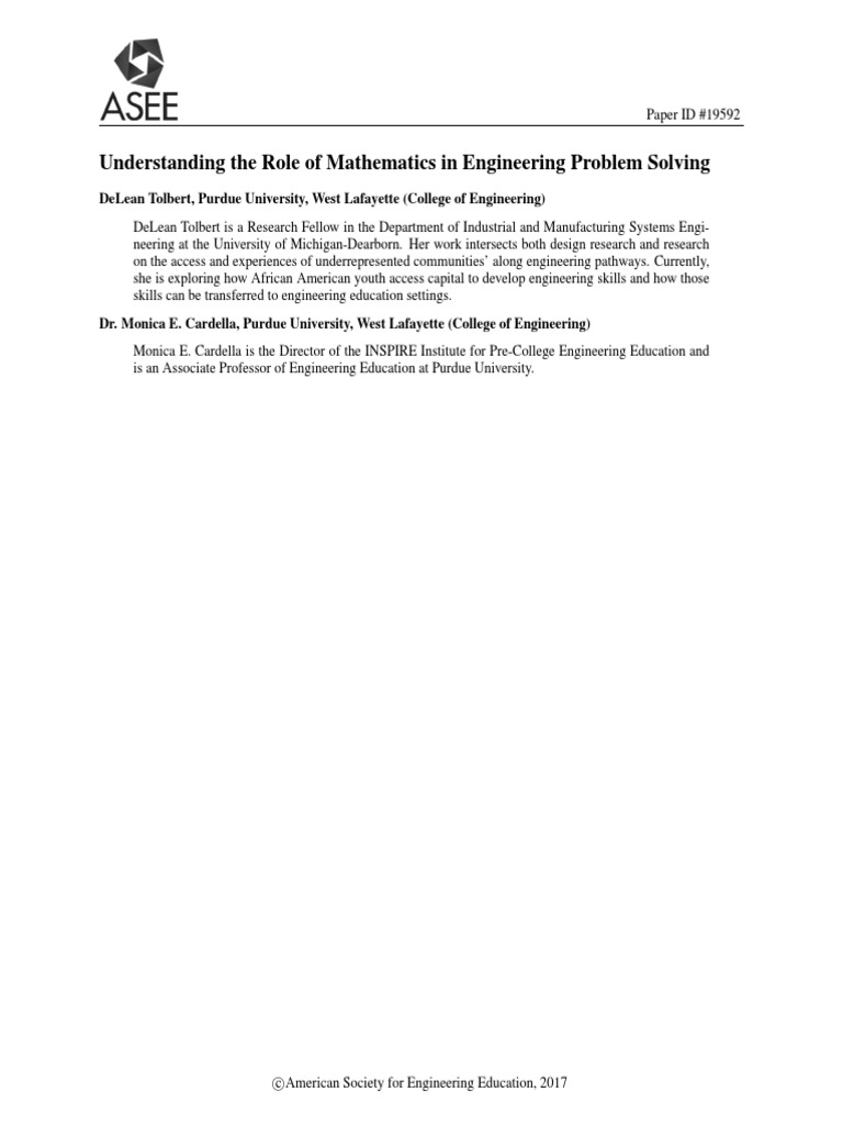 Understanding The Role of Mathematics in Engineering Problem Solving ... Understanding The Role of Mathematics in Engineering Problem Solving ...