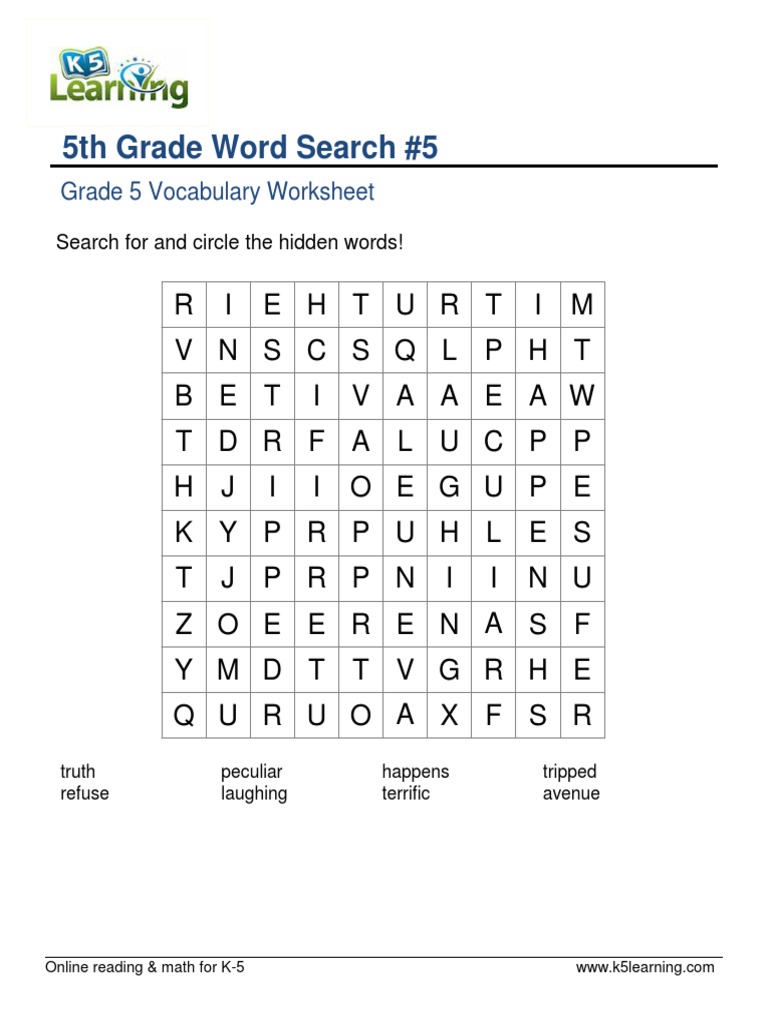 5th Grade Word Search 5 | PDF | Language Arts & Discipline