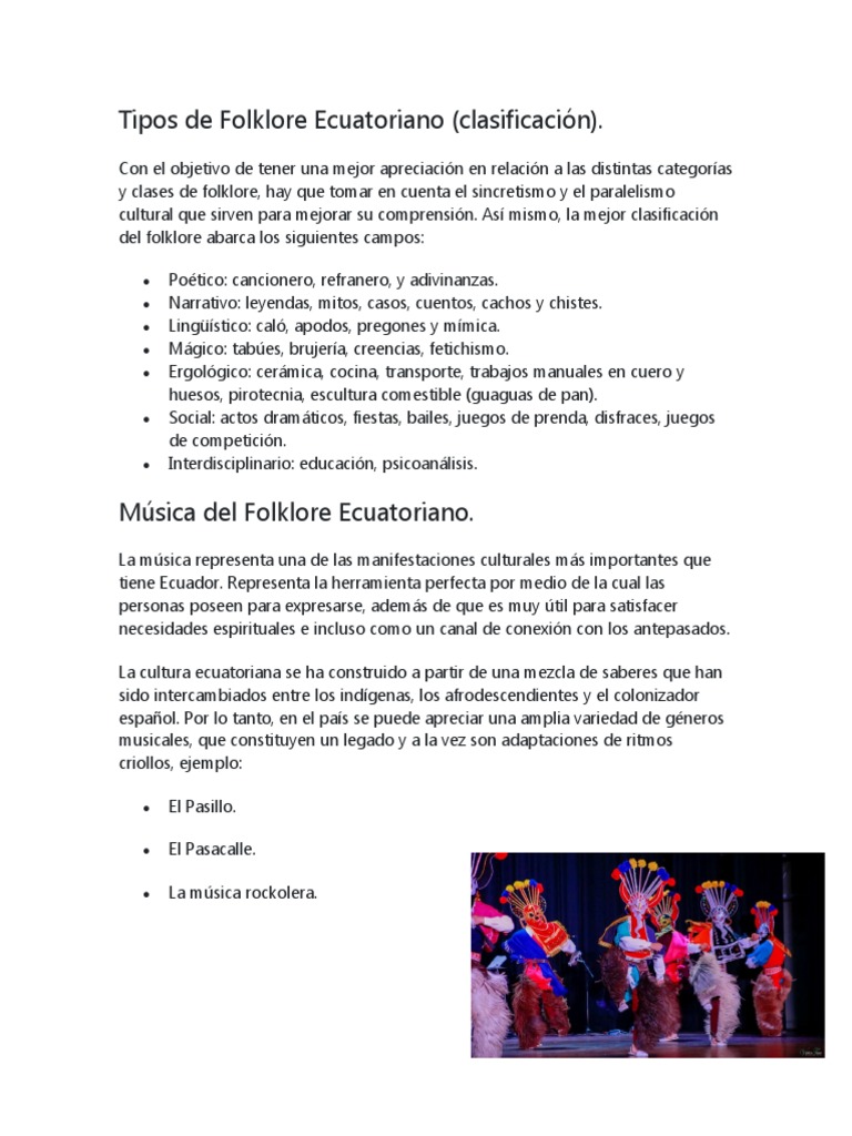 Tipos de Folklore Ecuatoriano | PDF | Aprendizaje | Folklore