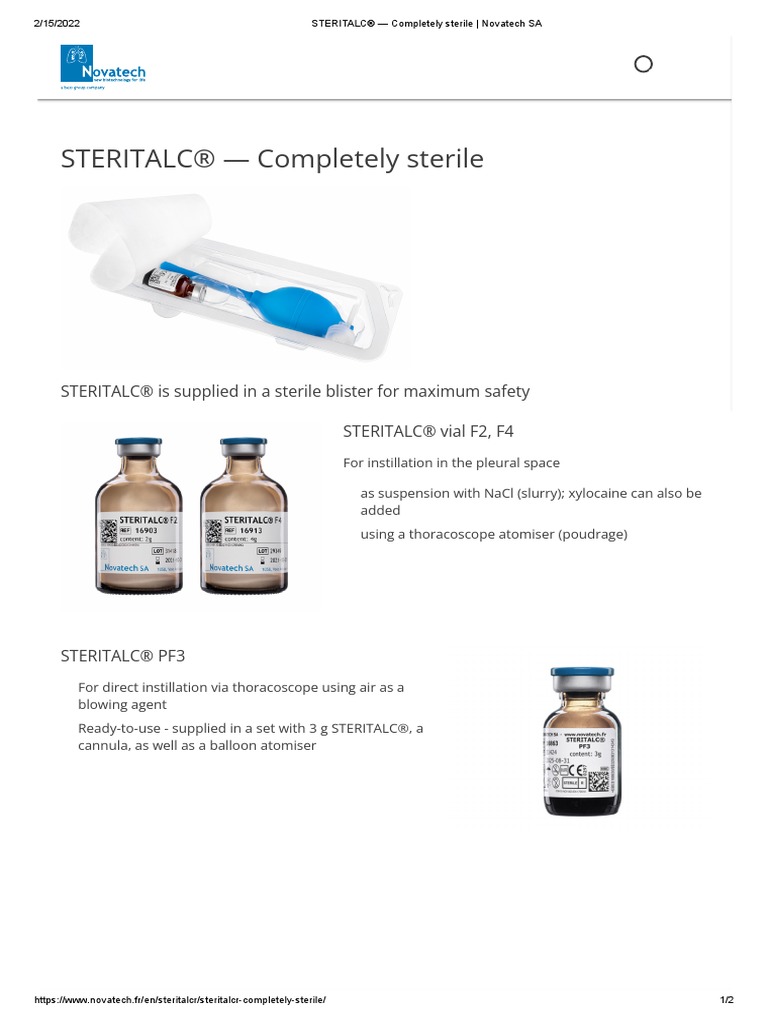 STERITALC® - Completely Sterile - Novatech SA | PDF