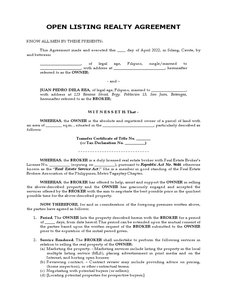 Listing Agreement Sample | PDF | Sales | Justice