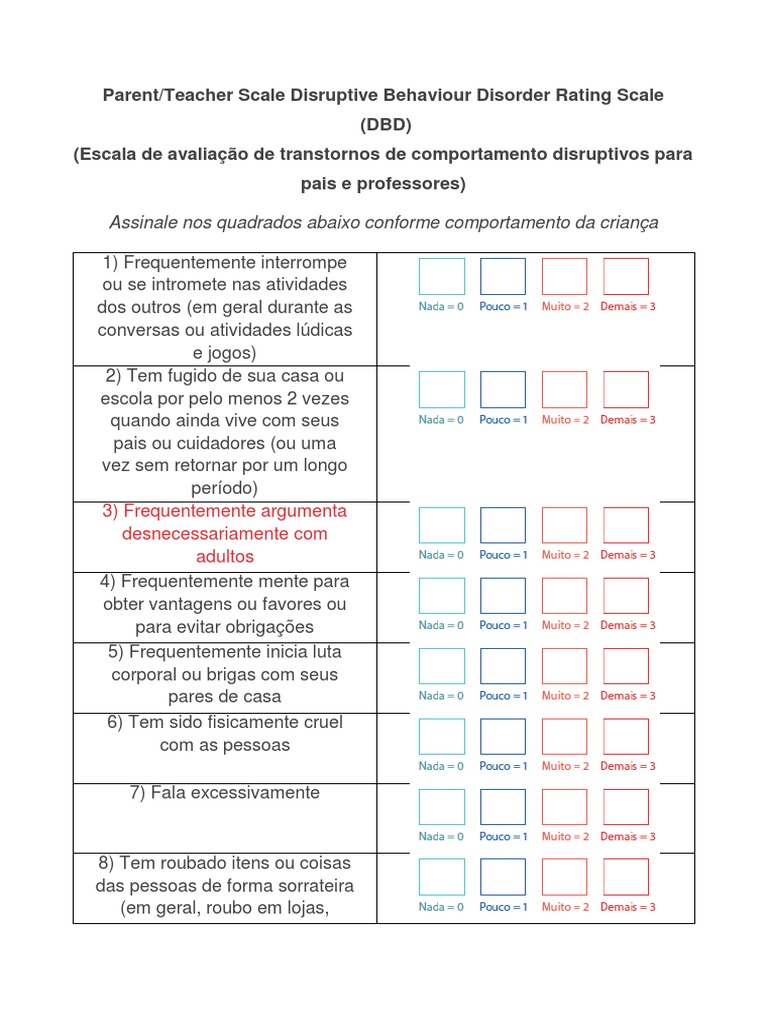 Escala de avaliação de transtornos de comportamento disruptivos (DBD | PDF