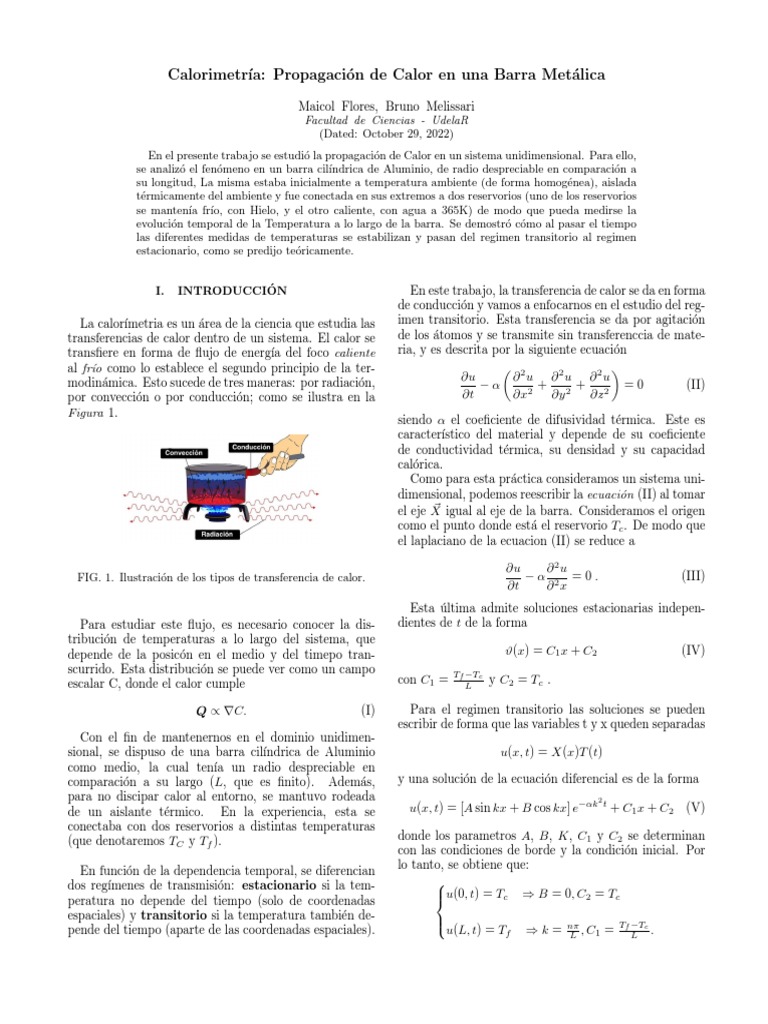 Propagacion de Calor en Barra de Aluminio Informe | PDF | Transferencia ...
