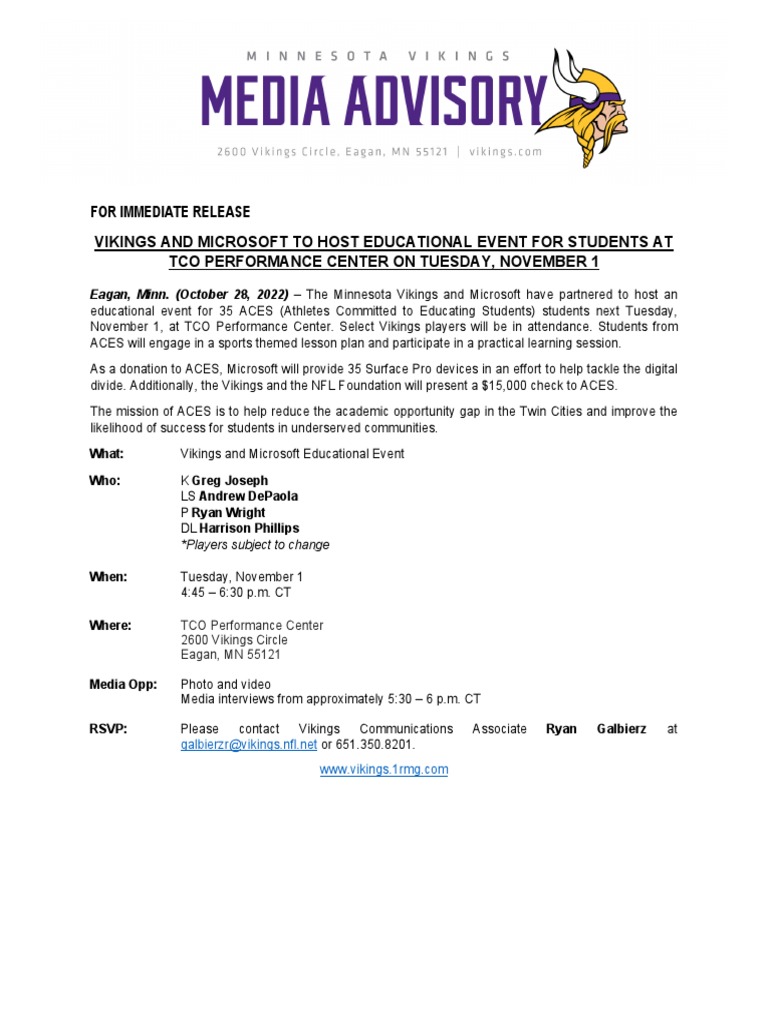 28-October-2022 - Vikings and Microsoft To Host Educational Event For ...