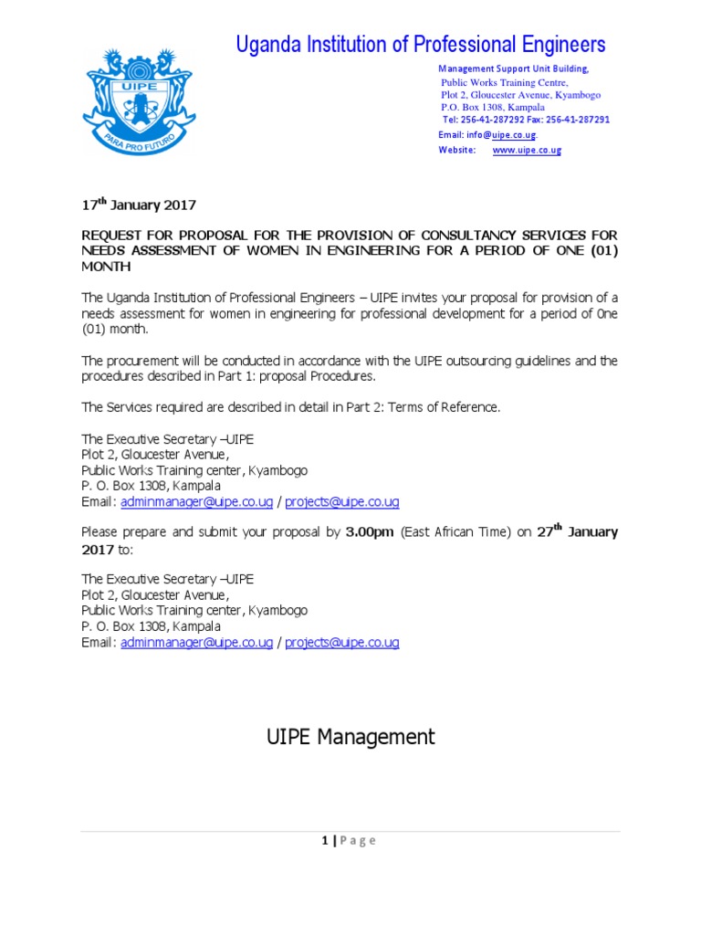 Request For Proposal For The Provision of Consultancy Services For Needs Assessment of Women in ...