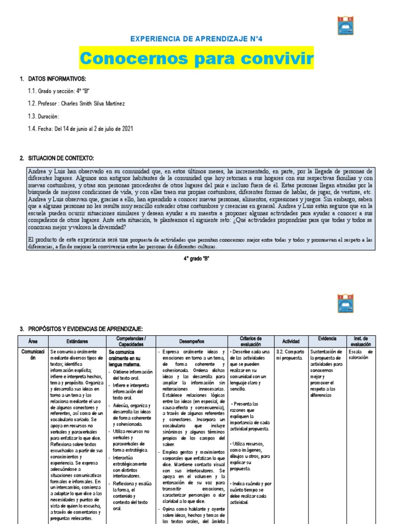 Experiencia de Aprendizaje N°04 | PDF | Números | Evaluación