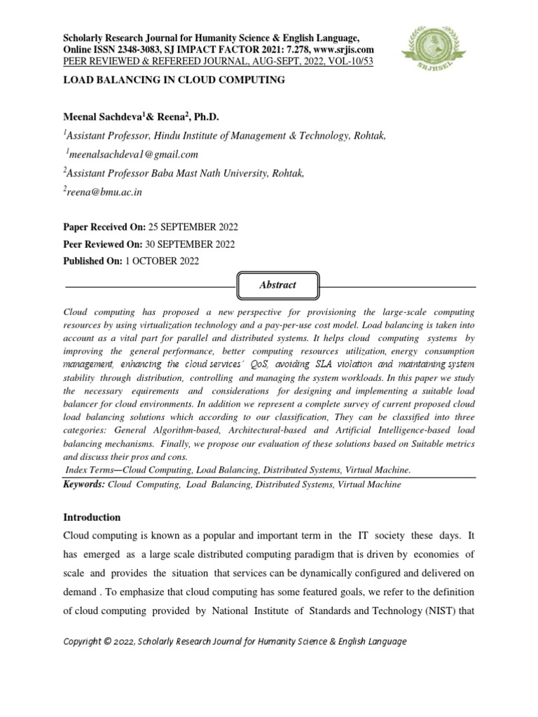Load Balancing in Cloud Computing | Download Free PDF | Load Balancing ... Load Balancing in Cloud Computing | Download Free PDF | Load Balancing ...