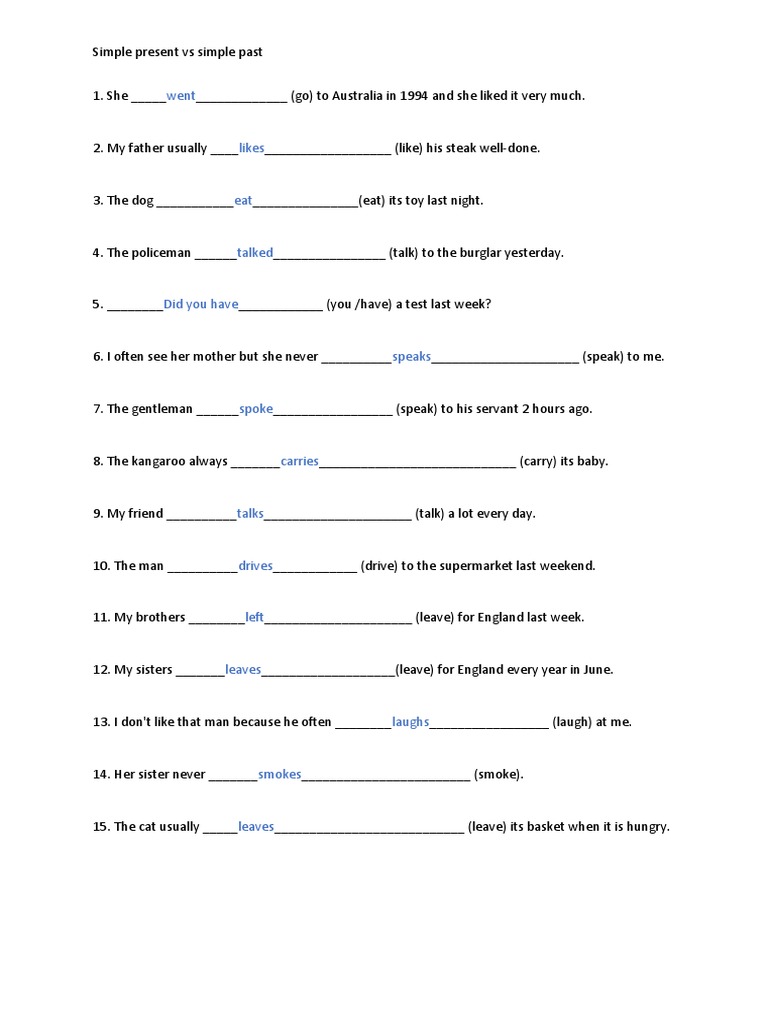 Simple Present vs Simple Past Verbs Guide | PDF | Cooking, Food & Wine ...