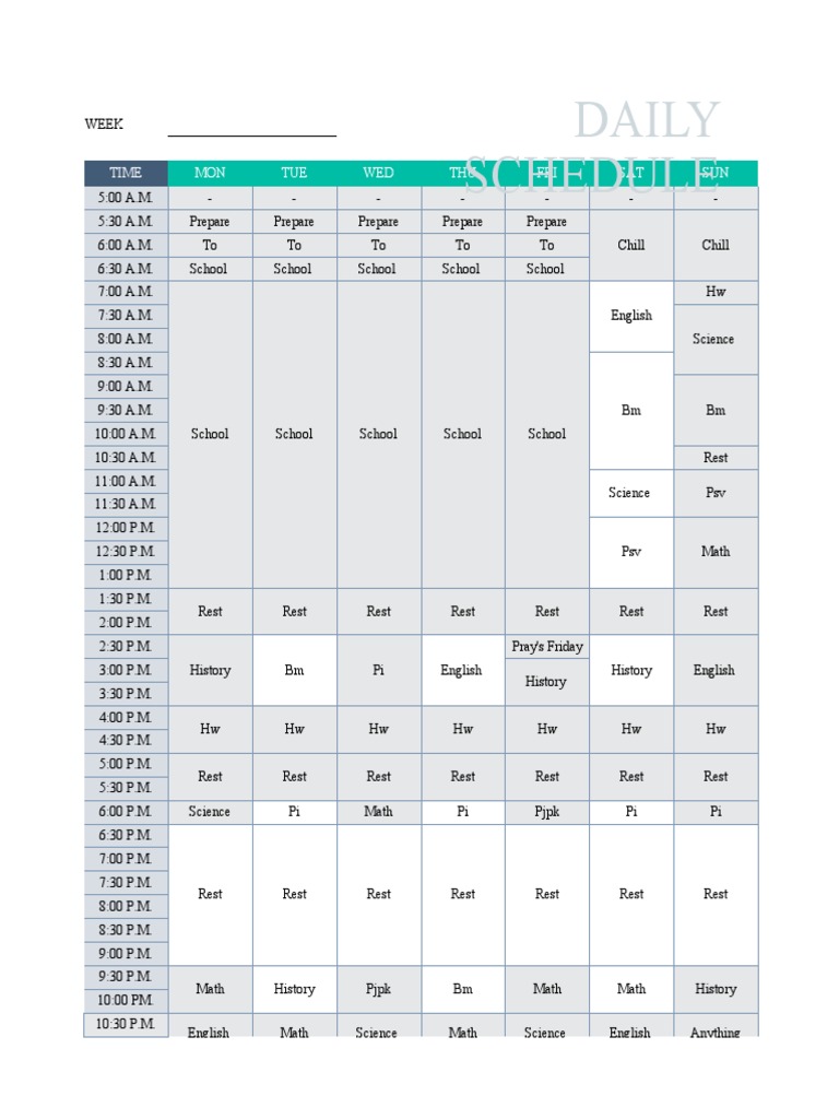 Weekly Activity Schedule | PDF