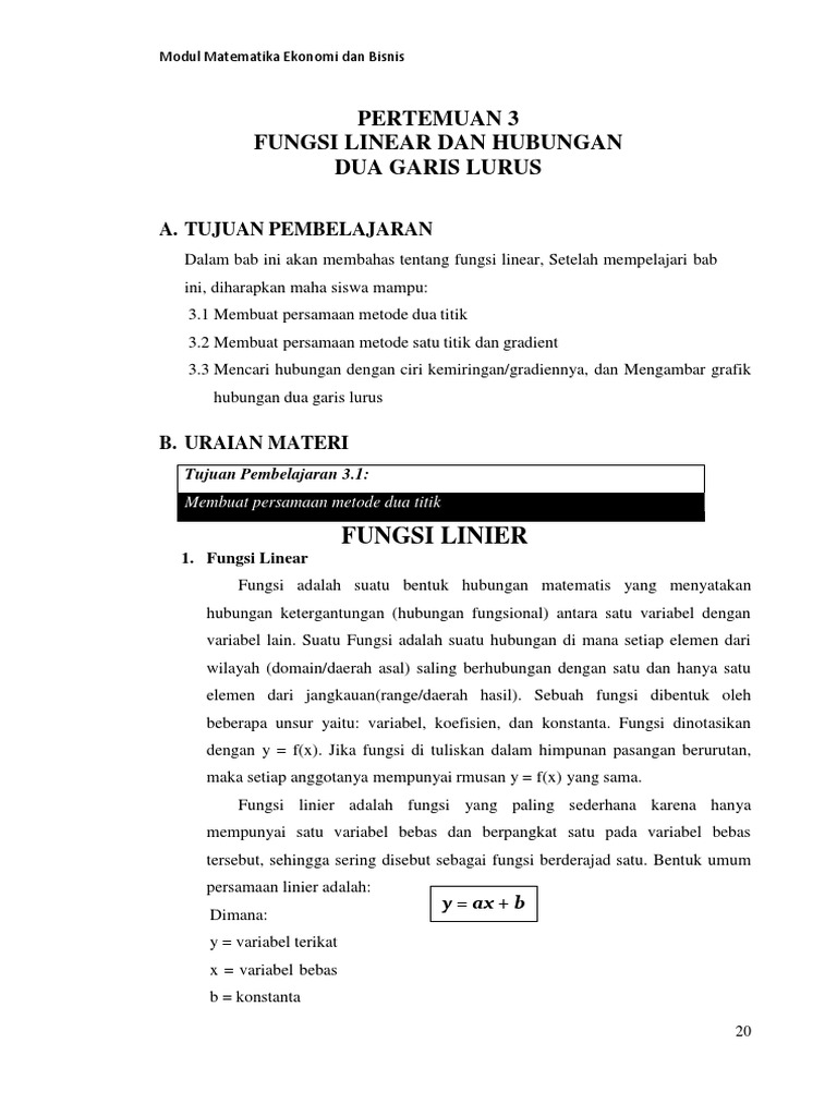 Pertemuan 3. Fungsi Linear Dan Hubungan Dua Garis Lurus | PDF