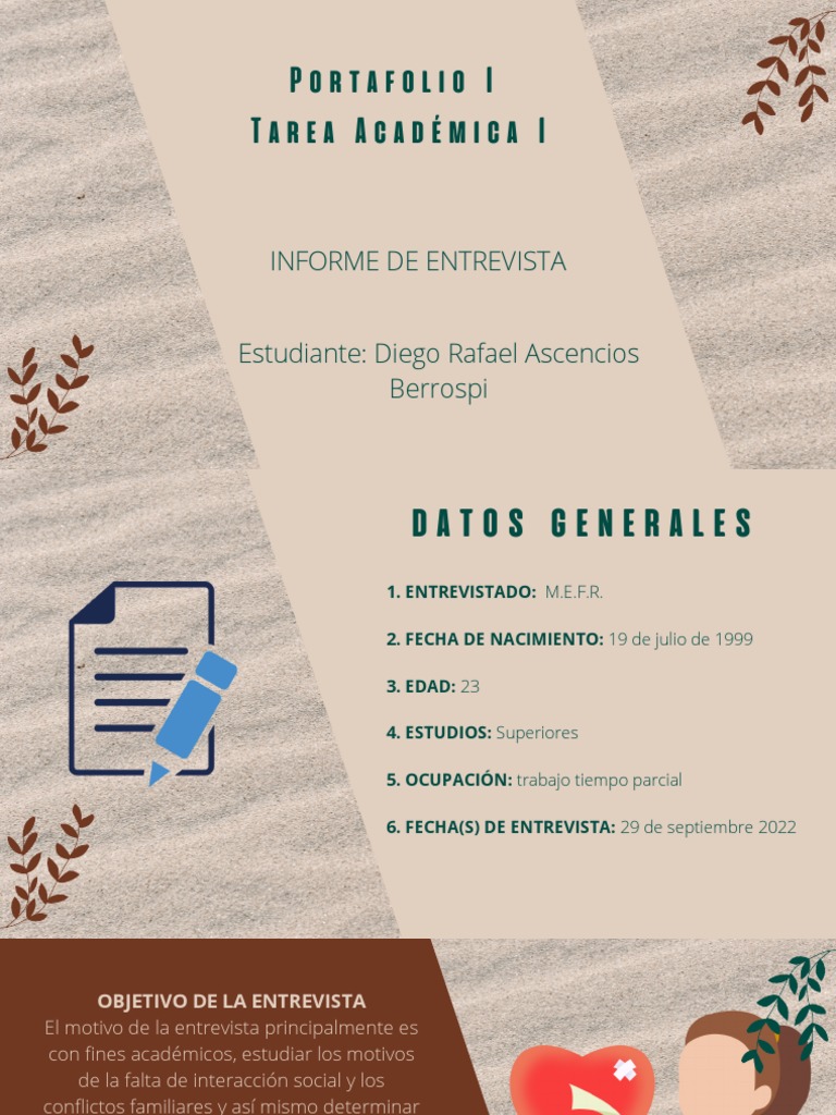 TA2 PPT Informe de Entrevista | PDF | Autoestima | Ansiedad