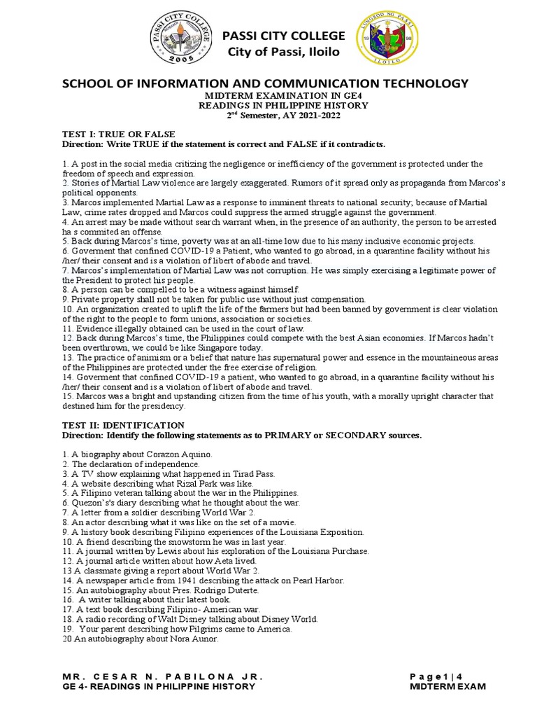 Midterm Exam Ge 4 - Bsit | PDF | Philippines