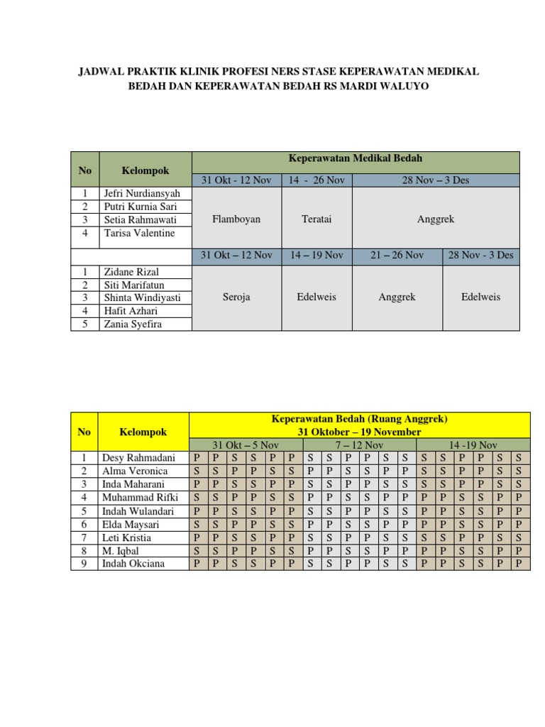 Jadwal Profesi Ners Stase Bedah Dan KMB | PDF