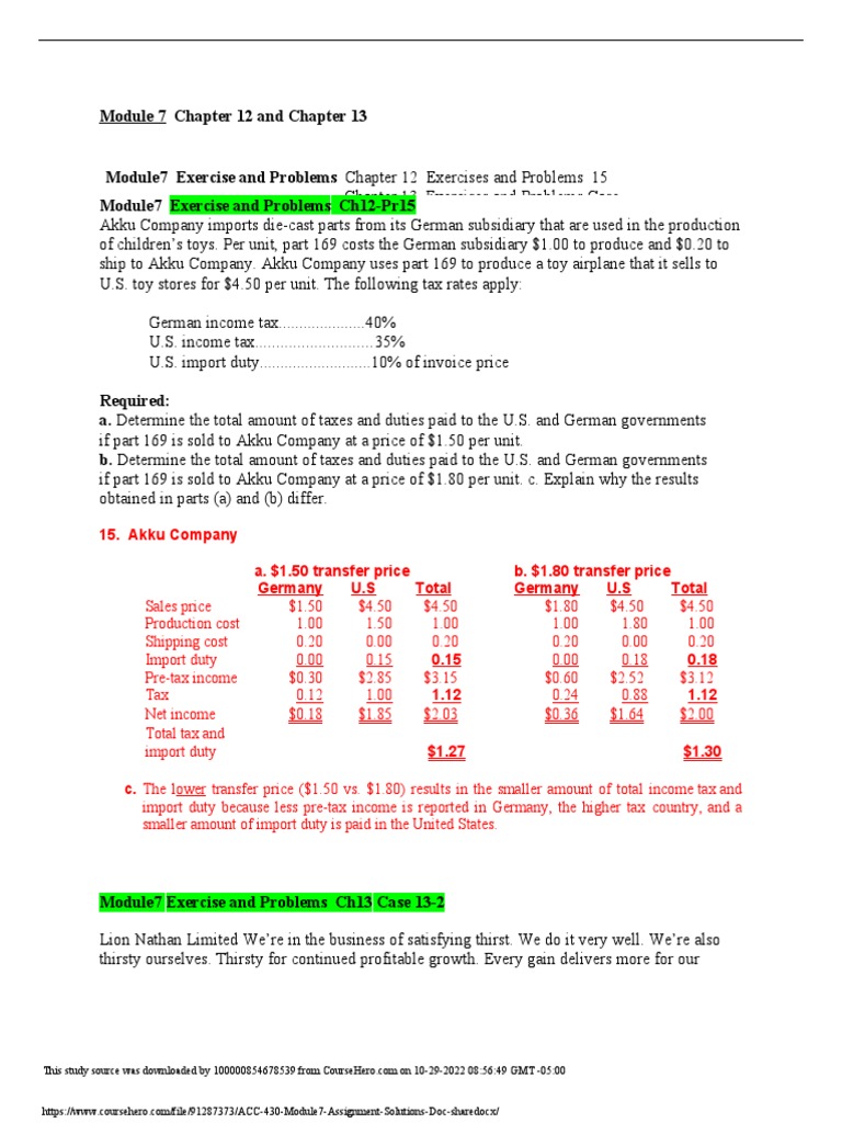 ACC 430 Module7 Assignment Solutions Doc Share | PDF | Brewery | Beer