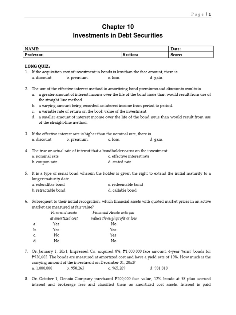 Quiz - Chapter 10 - Investments in Debt Securities - Ia 1 - 2020 ...