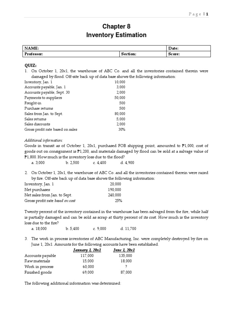 Quiz Chapter 8 Inventory Estimation Ia 1 2020 Edition | PDF | Inventory | Accounts Payable