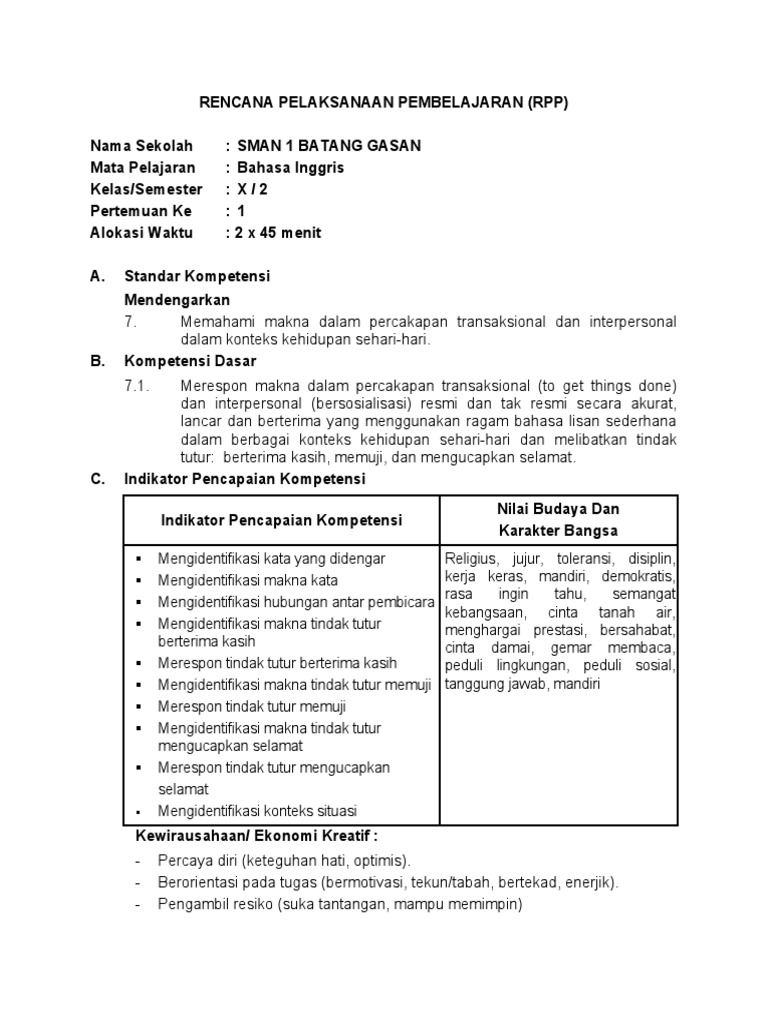 RPP Kelas X Semester 2 | PDF