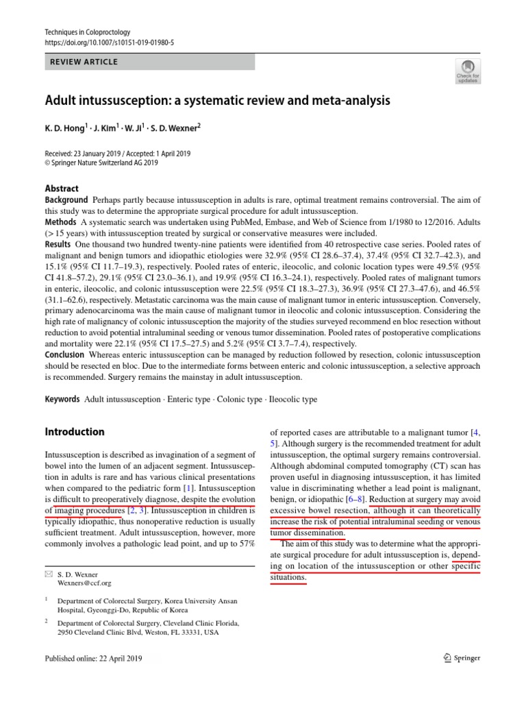 Adult Intussusception - A Systematic Review and Meta Analysis 2019 ...
