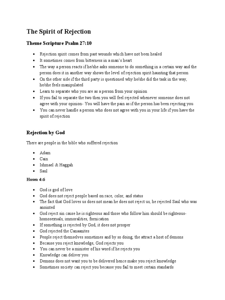 The Spirit of Rejection | PDF | Jesus | Salvation