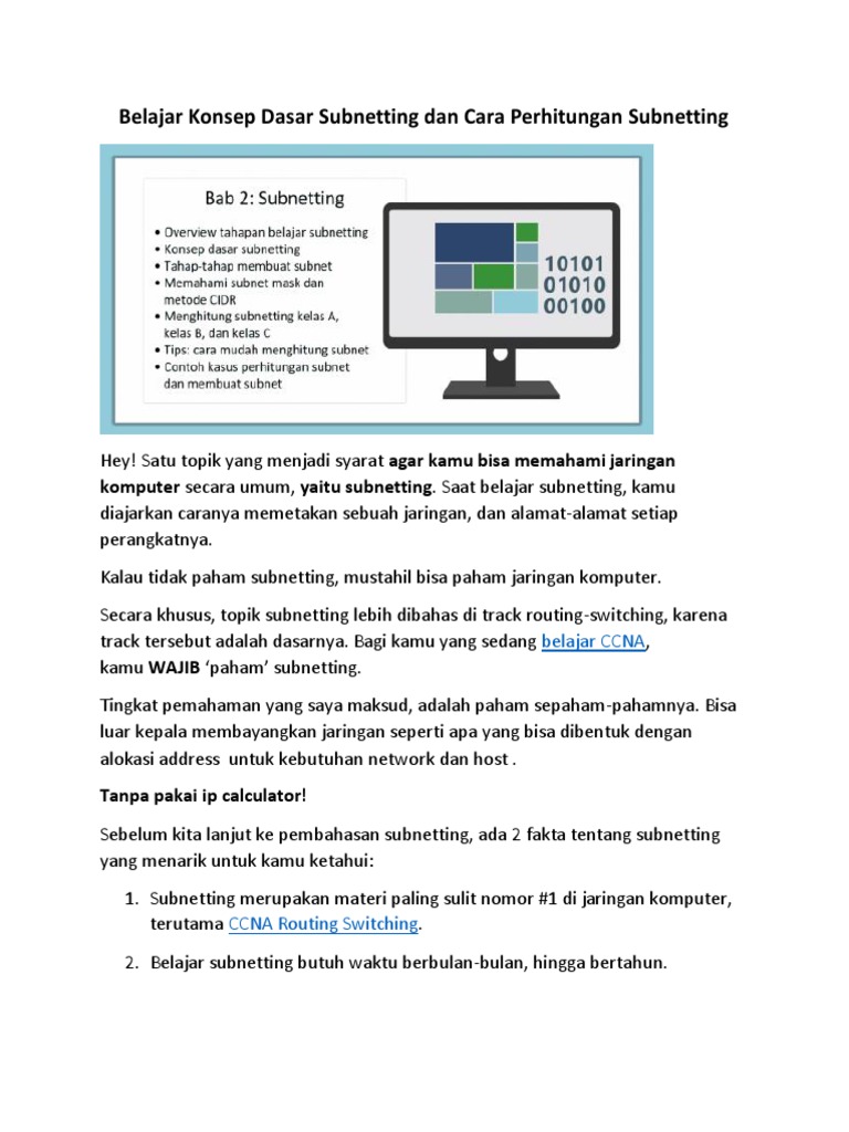 Belajar Konsep Dasar Subnetting Dan Cara Perhitungan Subnetting | PDF ...