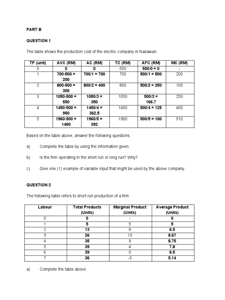 PART B Tutorial Chapter 6 | PDF | Marginal Cost | Business Economics PART B Tutorial Chapter 6 | PDF | Marginal Cost | Business Economics