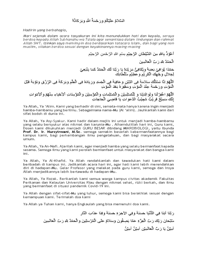 Doa Syukuran Prof Nursyirwani | PDF