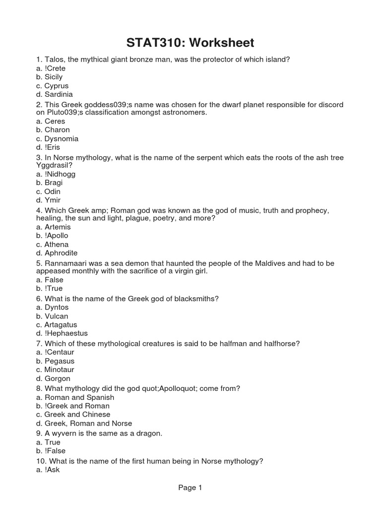 Stat310 Pset 4 | PDF | Greek Mythology | Norse Mythology