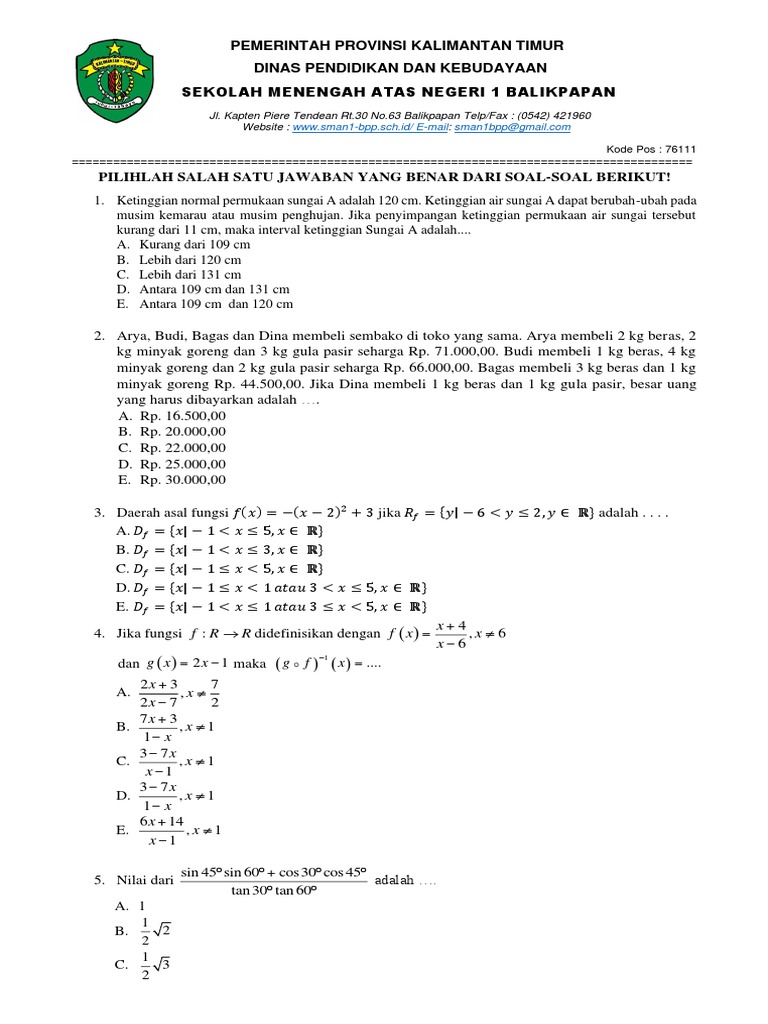 Soal Us Matematika Wajib 2021-2022 | PDF