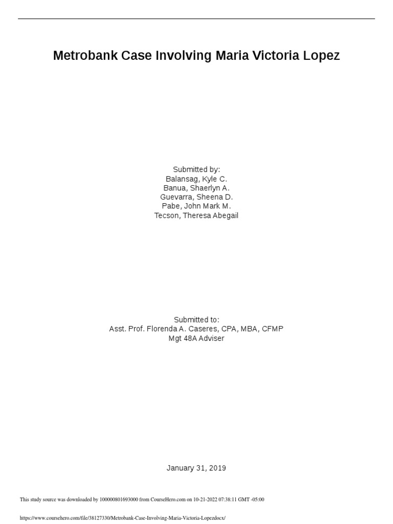 Metrobank Case Involving Maria Victoria Lopez | PDF | Governance ...