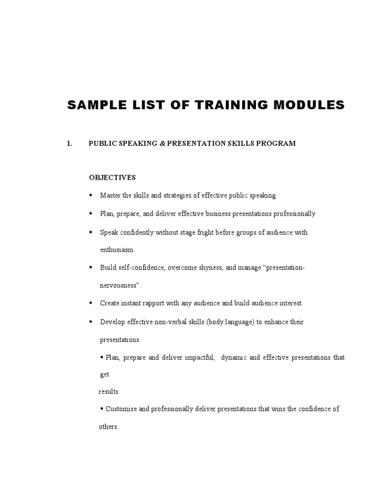 Sample Lists of Training Module | PDF | Leadership | Competence (Human ...