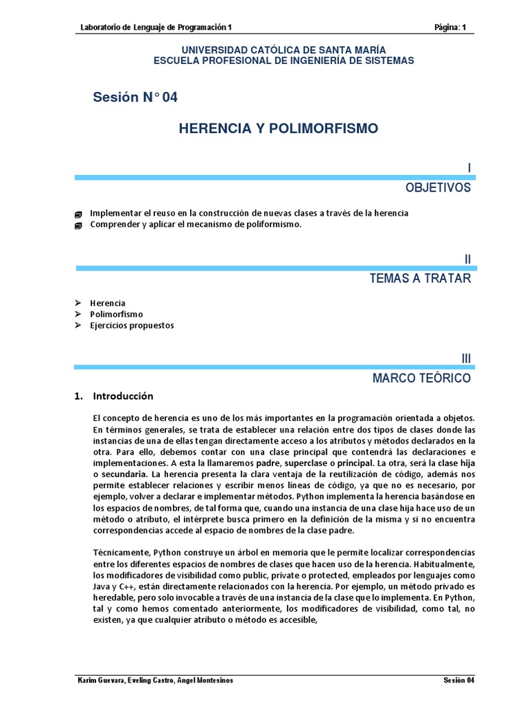 Guía de Prácticas de Lenguajes de Programación #04 - 2022 | PDF | Herencia (Programación ...