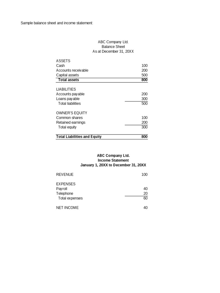 2a. Balance Sheet and Income Statement Samples PDF | PDF