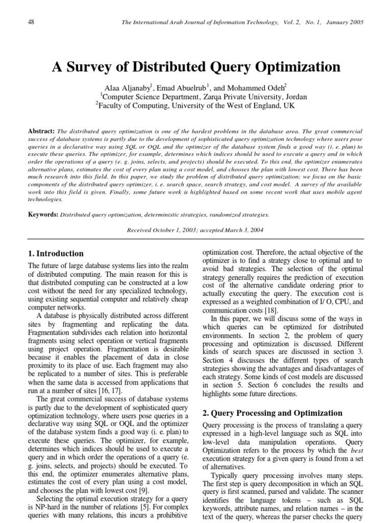 A Survey of Distributed Query Optimization | PDF | Mathematical ...