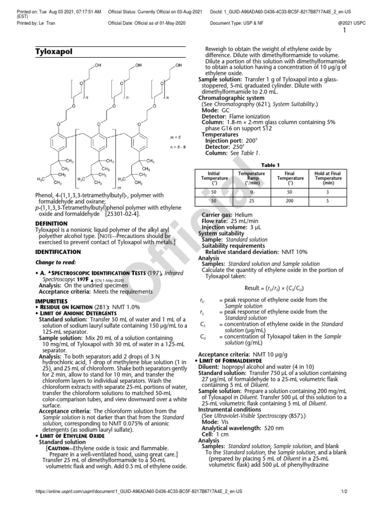 Tyloxapol | PDF | Chemical Compounds | Materials