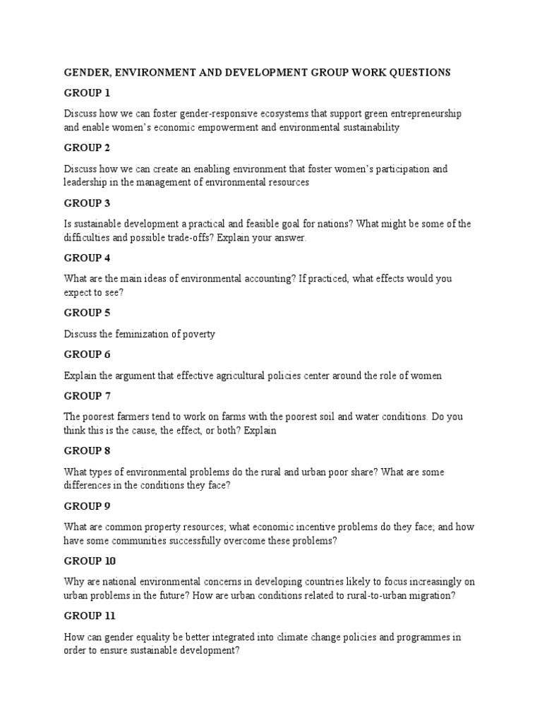 Gender, Environment and Development Group Work Assignment | PDF